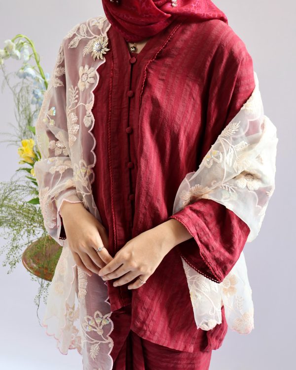 Katrina Selendang Sequins with Pink Embroidery – loccascarf